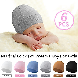 Newcotte 6 Pcs Preemie Baby Hats Cotton Preemie Caps Warm Newborn Beanie Premature Hat for Nicu Premature Boy Girl(Classic Color,Single Style)