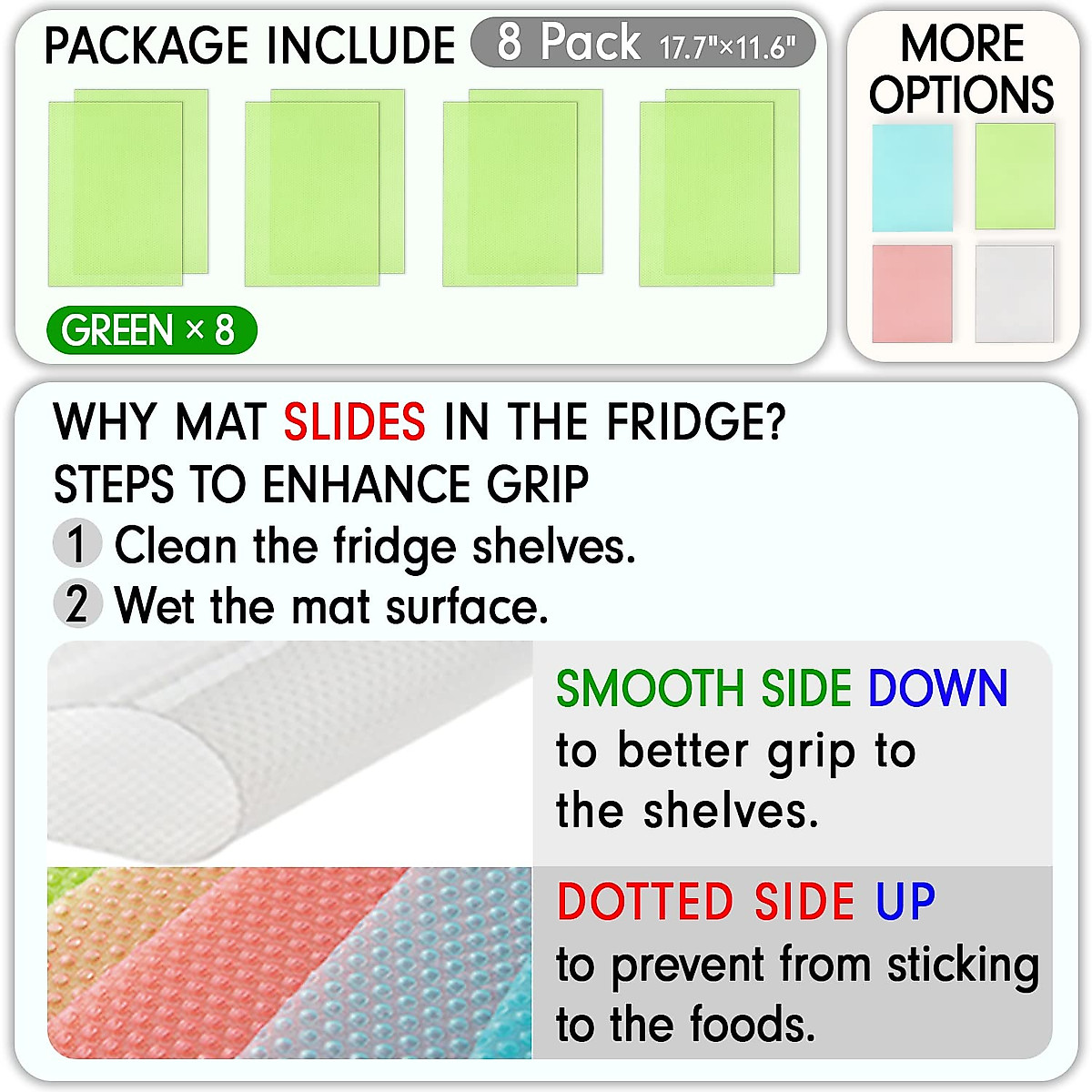 8 Pcs Refrigerator Liners, MayNest Washable Mats Covers Pads, Home Kitchen Gadgets Accessories Organization for Top Freezer Glass Shelf Wire Shelving Cupboard Cabinet Drawers (8 Green)