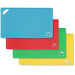 Toplive Plastic Cutting Board Mats,4 Pack Flexible BPA Free Non-Slip Dishwasher Safe Colored Cutting Board Mats with Food Icons