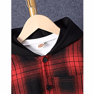 FERWANG Kids Toddler Boys 2 Piece Outfit Plaid Color Front Button Down Hoodie Sweatshirt and Jogger Sweatpants Sets