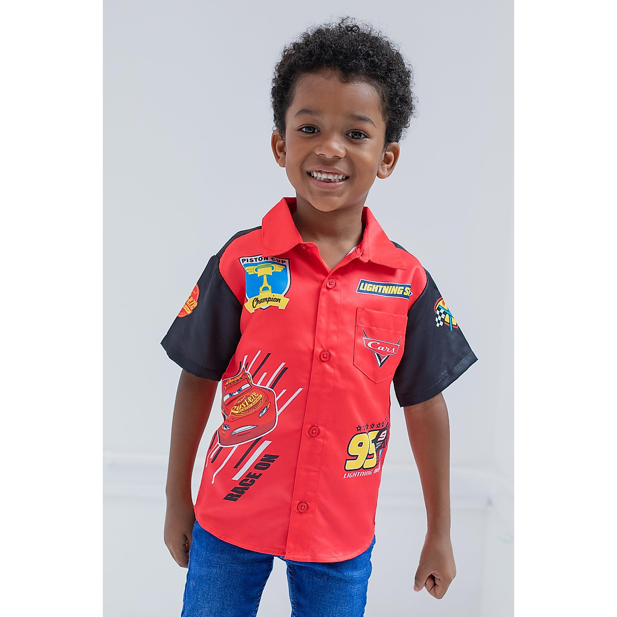 Disney Pixar Cars Lightning McQueen Toddler Boys Hawaiian Button Down Shirt White 3T