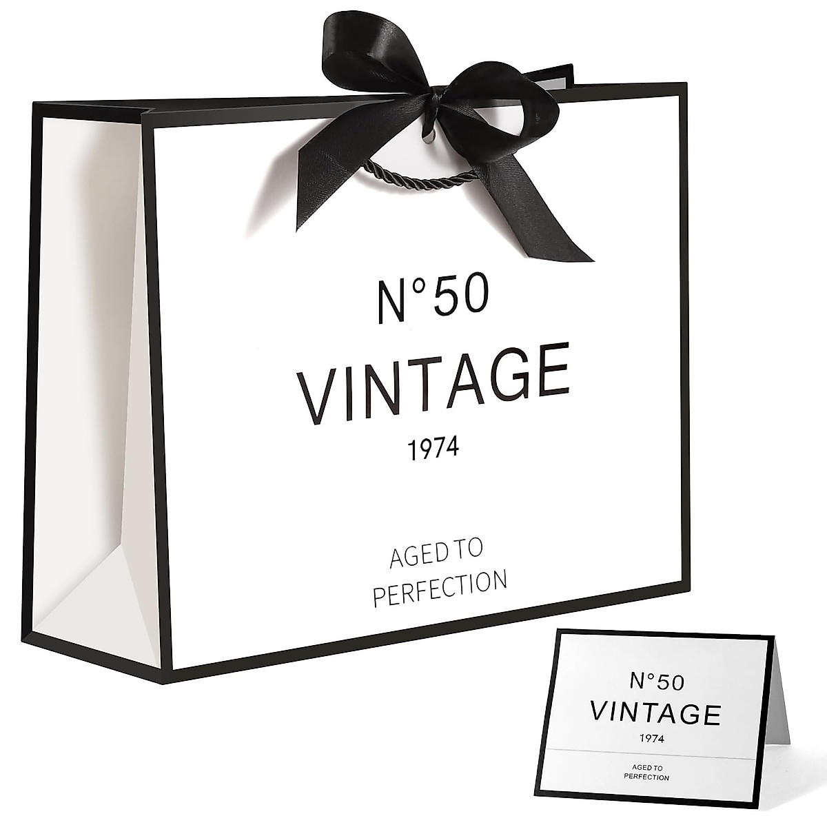 50th Birthday Gift Bags for Men Women, White and Black Keepsake Gift Paper Bag for Her N°50 Fifty Anniversary Party Present Shopping Tote Bags Women 50 Year Old Decorations Idea