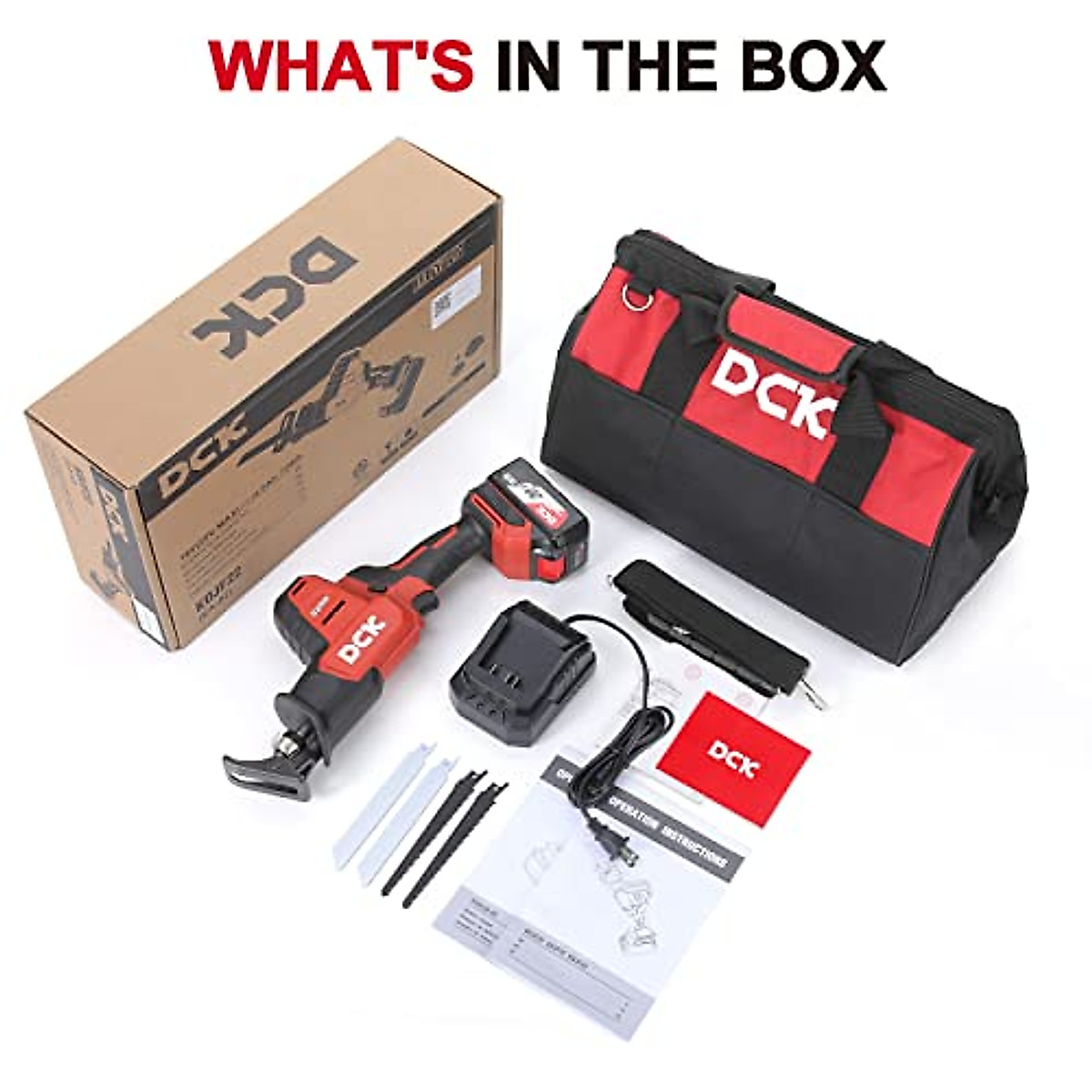 DCK Brushless Reciprocating Saw, 20V MAX Cordless Reciprocating Saw, 0-3000 SPM Variable Speeds, with 4.0Ah Battery & 2A Charger, LED Light, One Hand Saw Kit, 4 Blades Saw for Wood/Metal/PVC