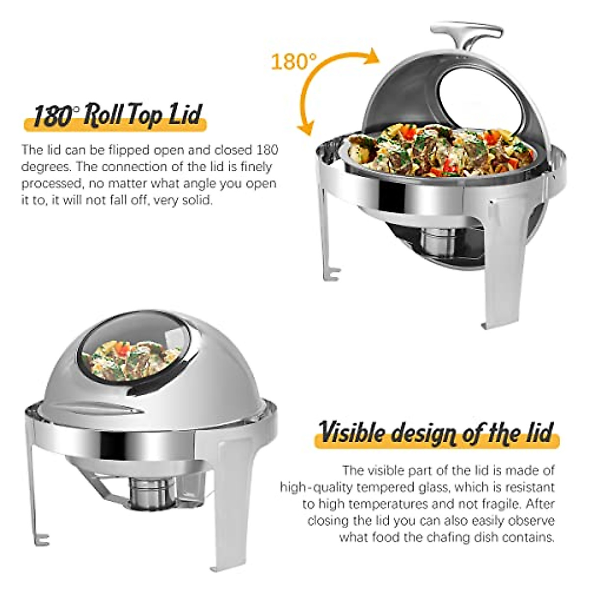 BriSunshine 6L Chafing Dish Buffet Set, Stainless Steel Chafing Dishes with Roll Top Lid, Buffet Servers and Warmers for Parties Catering Event