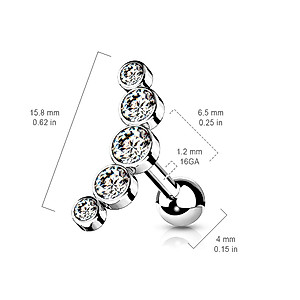 Amelia Fashion 16 Gauge 5-Round Gem Set Curve Top 316L Surgical Steel Cartilage Barbell Studs (Aurora Borealis)