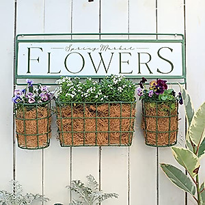 BIG FORTUNE Metal Flower Sign With Hanging Wire Baskets For Small Flower Pots,Wall Plant Holder,Garden Wall Plant Hanger,Metal Flower Pot Holder, Wall Planters Boxes for Outdoor Indoor Balcony Porch Fence