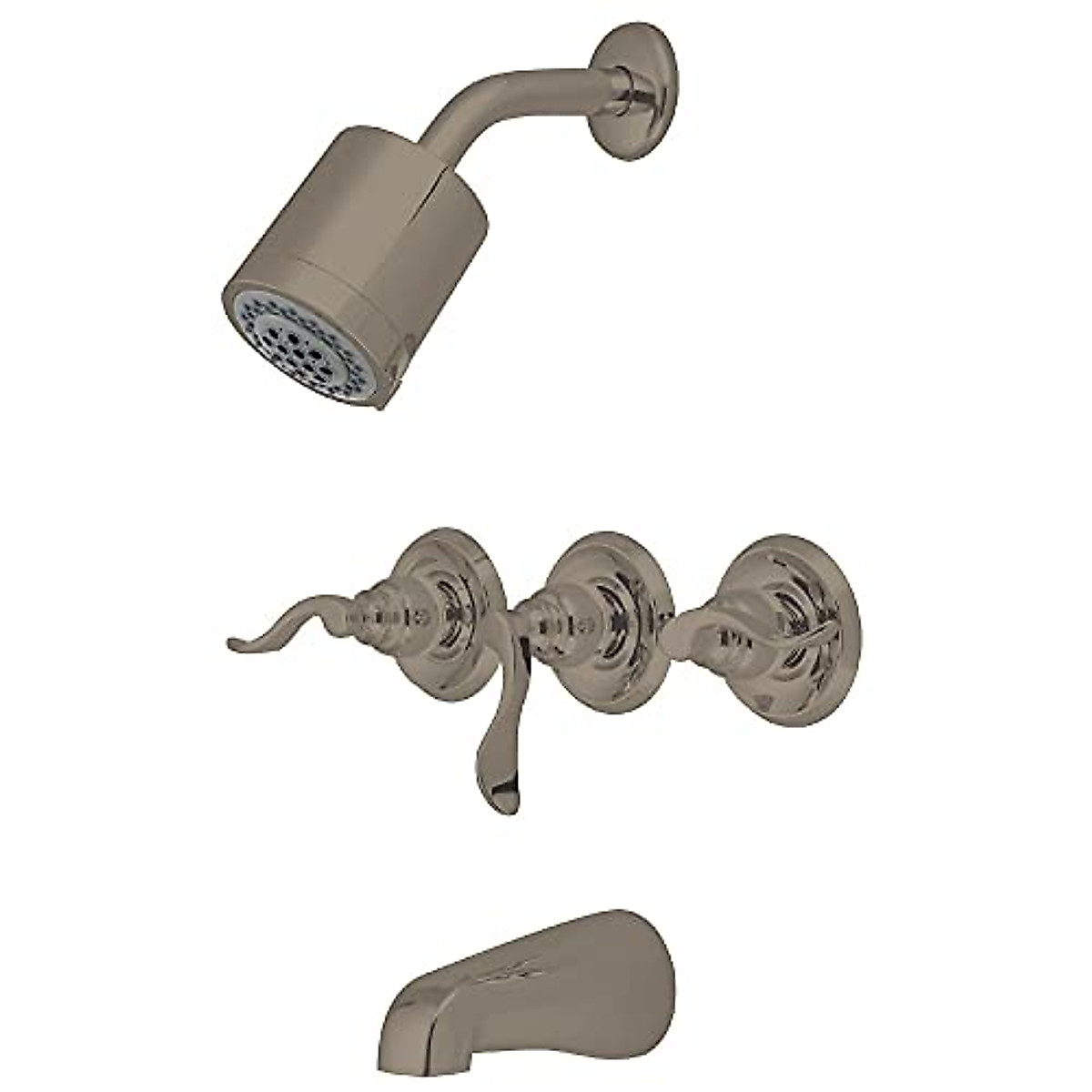 Kingston Brass KB8238NFL French Tub and Shower Faucet with 3 Nuwave Handle, Brushed Nickel