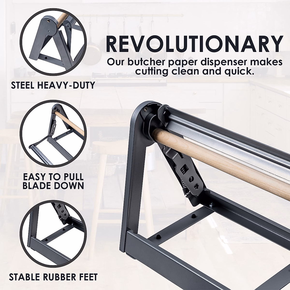 West Palm Brands Paper Roll Cutter, Holder & Dispenser for Butcher Freezer Craft Paper Rolls 24", Great Butcher, Wrapping, Crafting Paper or Vinyl Roll Holder - Free Standing or Wall Mounted