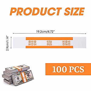 Self-Sealing Currency Straps - Pack of 100 Orange Bands for $50 Bills - Securely Organize and Transport Your Cash