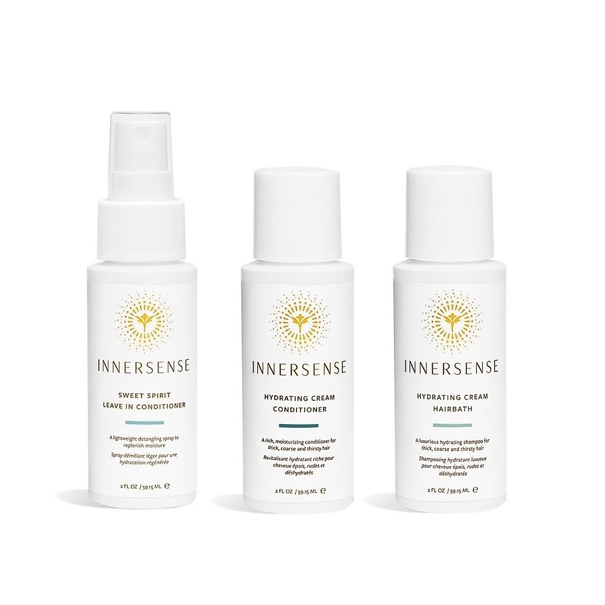 Innersense Organic Beauty - Hydrating Travel Hair Trio | Non-Toxic, Cruelty-Free, Clean Haircare (Hydrating Cream Hairbath + Conditioner, Sweet Spirit Leave-In Conditioner) PACKAGING MAY VARY