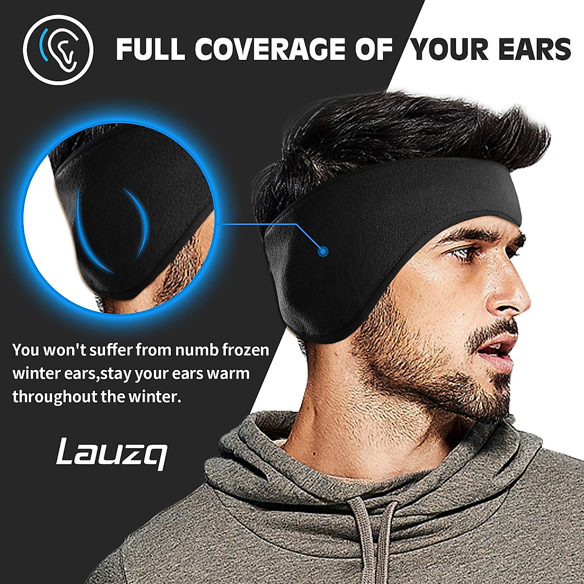 Lauzq Winter Fleece Ear Warmers Muffs Headband for Men Women Kids Ski Running Cycling