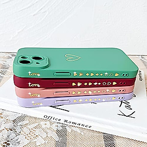 SmoBea iPhone 14 Case (Not for 14 Pro) - Luxury Gold Heart, Soft Liquid Silicone, Shockproof, Slim Phone Cover, Purple