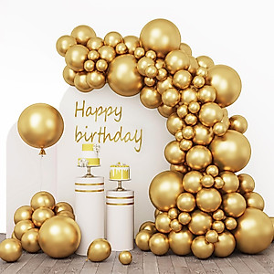 RUBFAC 110pcs Metallic Gold Balloons Latex Balloons Different Sizes 18 12 10 5 Inch Party Balloon Kit for Birthday Party Graduation Baby Shower Wedding Holiday Balloon Decoration