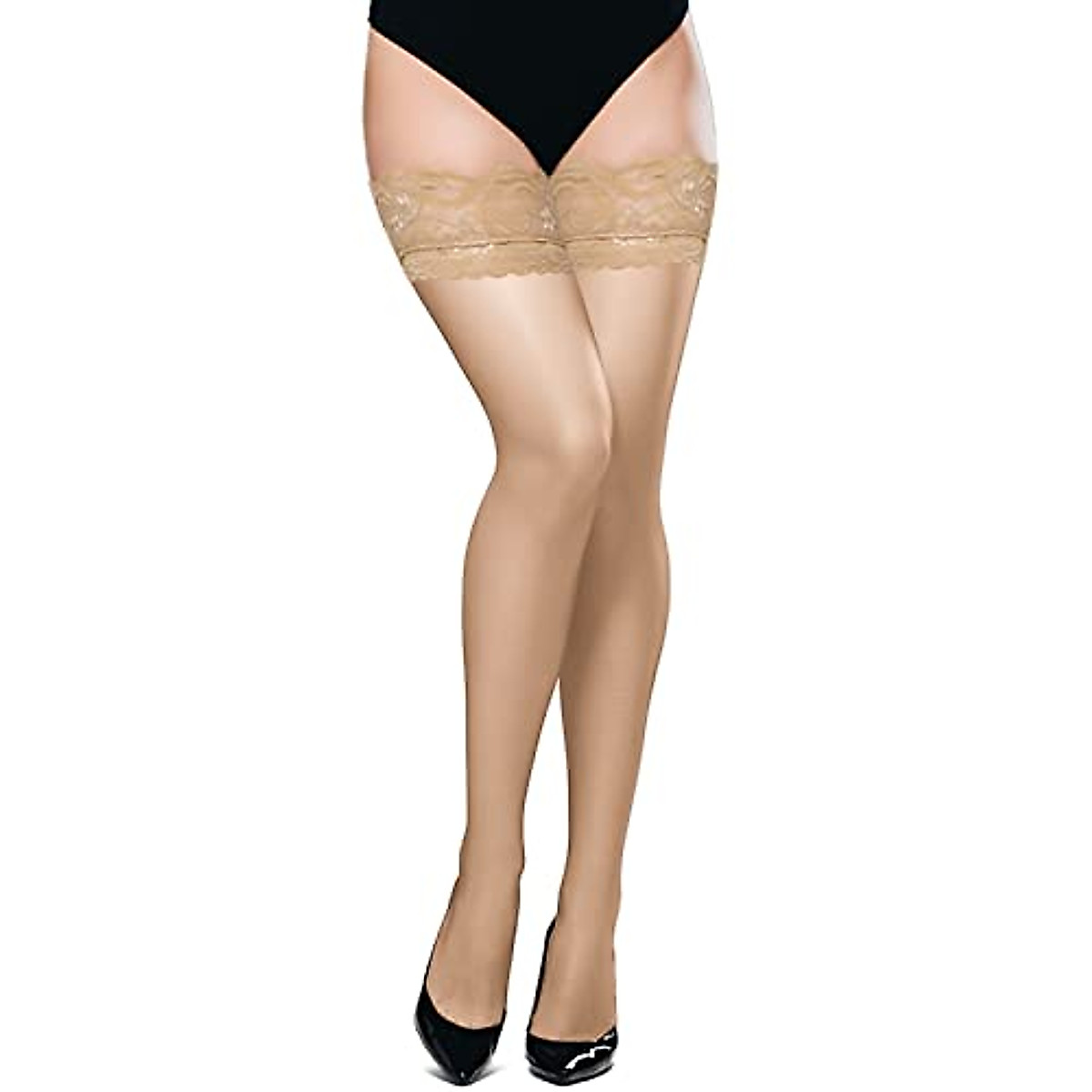 WLLHYF Thigh High Stockings, Women's Lace Top Thigh High Sheer Stockings Silk Stocking Tights for Women and Girls (skin color)