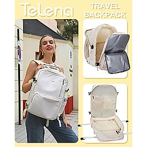 Telena Travel Backpack for Women Large Carry On Backpack Airline Approved Personal Item Backpack with USB Charging Port Waterproof Casual Bag, Beige