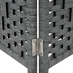 MyGift 4-Panel Freestanding Grey Bamboo Woven Folding Room Divider