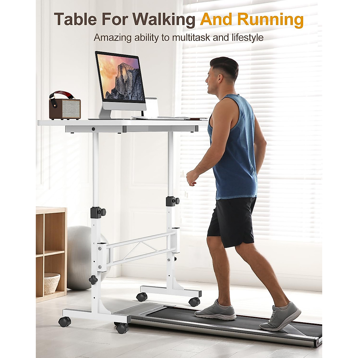 JHMYHO Portable Rolling Desks with Wheels Adjustable Height Small Laptop Desk Small Standing Desk for Small Space Uplift Mobile Work Desk on Wheels White