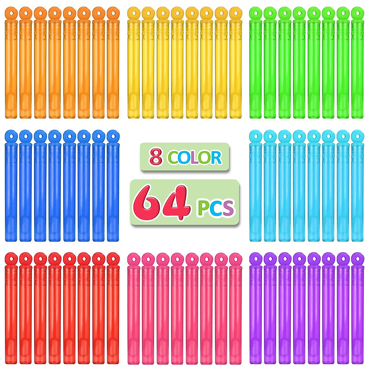 Bubble Wands Party Favors Pack of 64, Mini Neon Bubble Wands | Odor-Free Non-Toxic Kids’ Bath Toy/Birthday Treats Bubble Maker Toys for Kids | Outdoor Summer Events & Celebration Toy Gift
