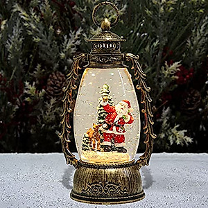 Wondise Lighted Christmas Snow Globes Musical Lantern Santa with Timer, Battery and USB Powered, Santa Resin Statue Spinning Water and Swirling Glitter Holiday Decor