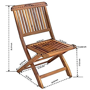 BTEXPERT BC5177 Backyard Balcony Deck Furniture 3 Piece Round Coffee Folding Table 2 Chairs Patio Wood Bistro Set, Acacia Brown