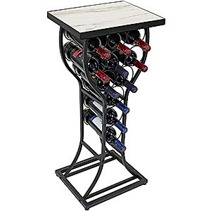 Sorbus Wine Rack Console for Home Bar - Mini Wine Stand with Faux White Marble Table Top - Durable Metal Freestanding Wine Storage Cabinet Shelf - Wine Racks Free Standing Floor Holds 11 Wine Bottles