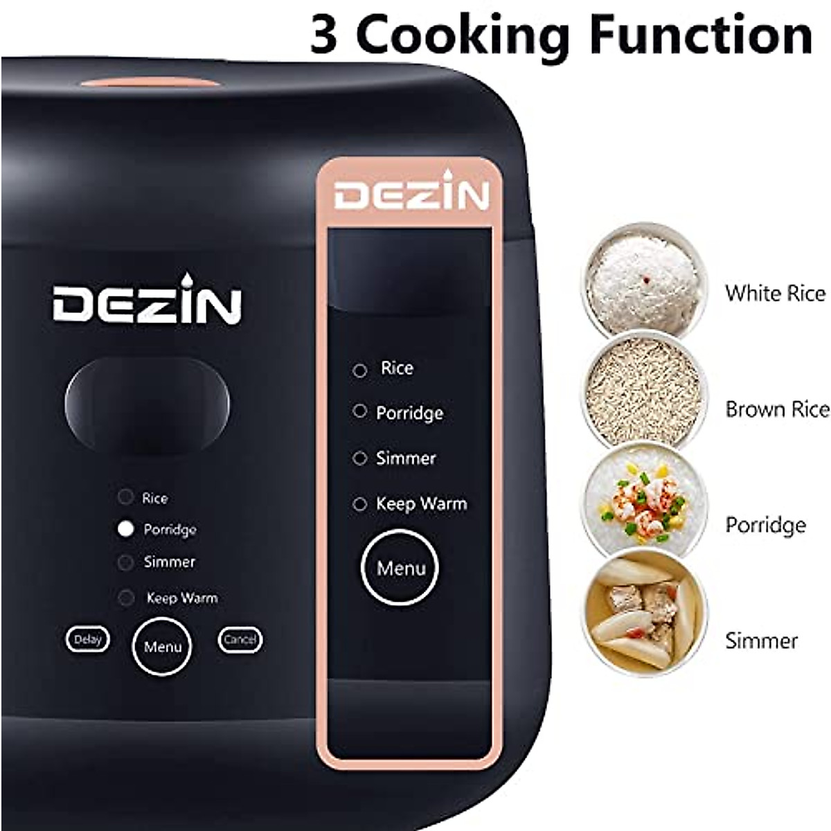 Dezin Rice Cooker 4 Cups Uncooked, Small Rice Cooker Steamer with Removable Nonstick Pot, BPA Free, Keep Warm & 24 Hours Time Delay Function, Mini Rice Cooker for Rice, Simmering Grain, Oatmeal, Quinoa
