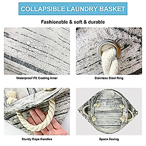 Mziart Unique Tree Stump Large Laundry Basket Bag with Rope Handles, Collapsible Wood Grain Waterproof Laundry Hamper Stylish Storage Basket Bin Organizer for Toys Clothes Kids Bedroom Nursery