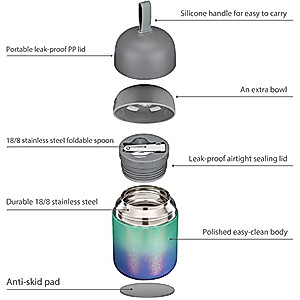 BEAQUEE Soup Thermos for Hot Food for Kids Adults, 17 Oz Thermos Food Jar with Folding Spoon, Vacuum Insulated Lunch Container for School Office Picnic Travel