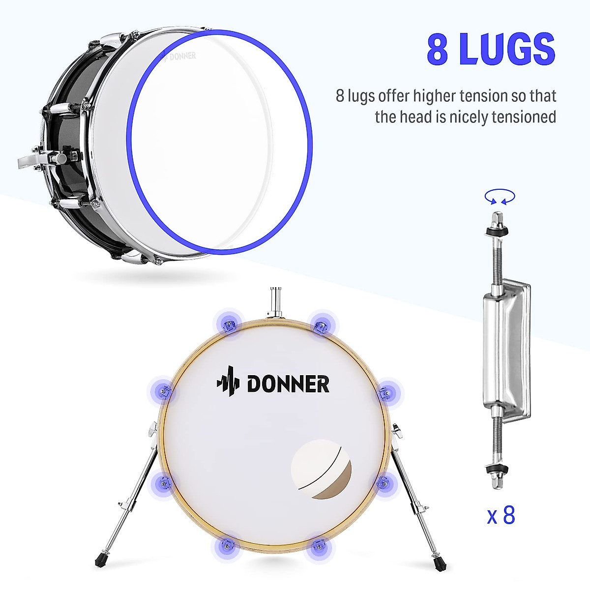 Donner Drum Set Adult with Practice Mute Pad,5-Piece 22 inch Full Size Acoustic Drum Kit for Beginner,Red- DDS-520
