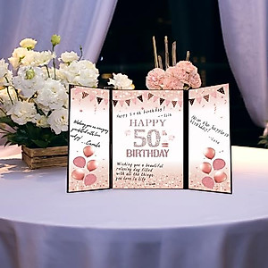 Naozinebi Rose Gold 50th Birthday Guest Book Alternative 50 Years Old Signature Guest Book Happy 50th Birthday Signature Certificate Great 50th Birthday Gifts 50th Birthday Party Supplies for Women