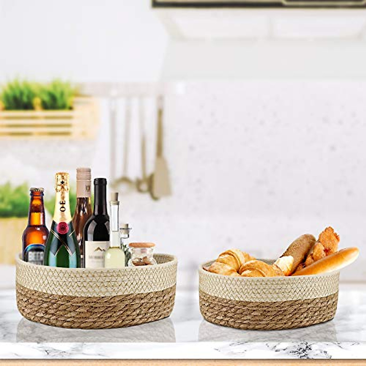 Handmade Rattan Bread Baskets for Serving, Round Wicker Basket, Woven Round Shelf Basket Set of 3, Decorative Woven Storage Baskets Bathroom, Nesting Baskets Serving Tray Perfect Organizing for Home