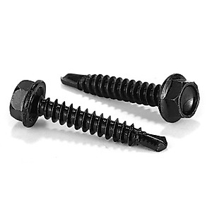 #8 x 1" Sheet Metal Screws 100PCS 410 Stainless Steel Hex Washer Head Tek Screws Fast Self Tapping Screws Black Oxide by SG TZH
