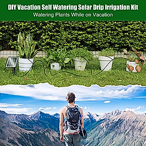 Drip Irrigation Kit - Solar Automatic Plant Self Watering Devices, JIYANG Solar Powered Auto Easy DIY Watering System Supported 15Pots, 6Timing Modes for Plants on The Balcony, in The Plant Bed, and Green House
