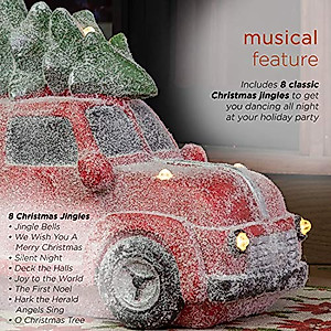 Alpine Corporation QWR916 Alpine Retro Red Car with Christmas Tree, LED Lights, and Music, Indoor Festive Decor for Home Holiday décor, Multi
