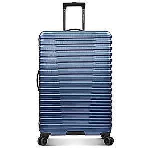 U.S. Traveler Boren Polycarbonate Hardside Rugged Travel Suitcase Luggage with 8 Spinner Wheels, Aluminum Handle, Navy, Checked-Large 30-Inch