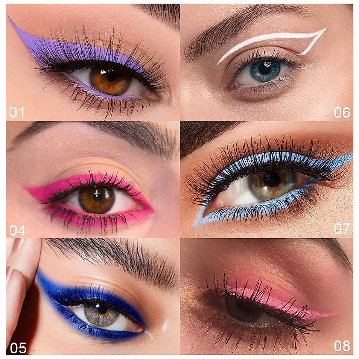 KARNAR 8 Colors Liquid Matte Eyeliner Set, Colorful White Black Red Brown Blue Purple Yellow Green Eye Liners For Party Festival Waterproof Quick Dry Eyes Makeup Kit (SET01)…