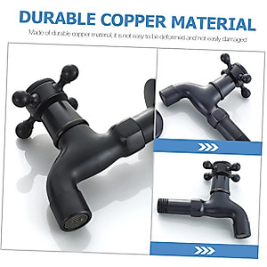 jojofuny 4pcs Bath Tub Accessories Water Faucet Outdoor Black Handle Tap Antique Bathroom Faucet Single Cold Water Tap Sink Faucet Black Kitchen Faucet Laundry Tub Copper Laundry Faucet