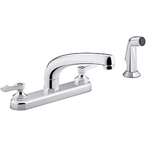 KOHLER 1.5 gpm kitchen sink faucet with 8-3/16" swing spout, matching finish sidespray, aerated flow and lever handles