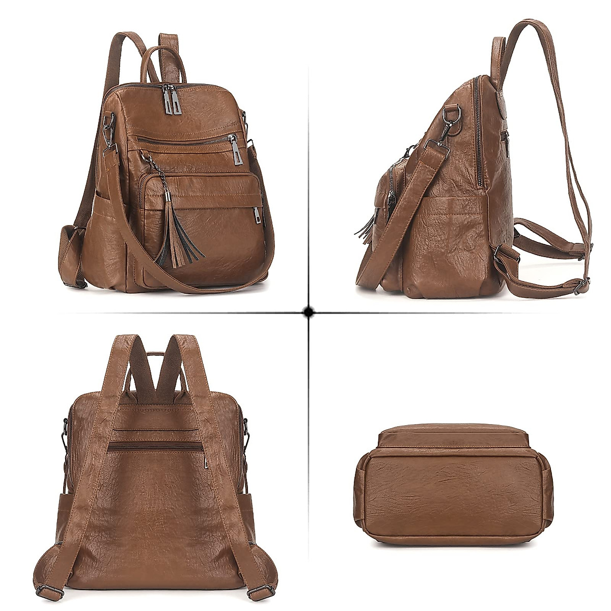 Artwell Backpack Purse for Women Fashion PU Leather Designer Travel Large Ladies Shoulder Bags Tote Tassel Rucksack (Brown)