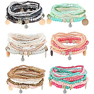 MILACOLATO 6Sets Boho Bead Bracelets Set Multilayered Stackable Bracelets Comfortable Stretch Bracelets Multicolor Bohemian Charm Bracelets for Women Girls