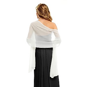 CHICGAL Women's Solid Chiffon Scarves Shawls Wraps for Bridal Wedding Party Evening Dress (White)