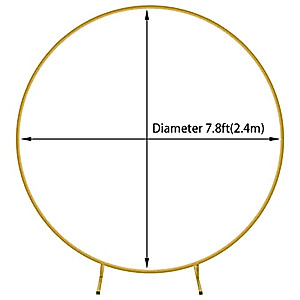 7.8ft Round Backdrop Stand Circle Balloon Arch Frame Kit Decoration with Table Stand Large Size Metal Golden Circle for Baby Shower Wedding Birthday Party Photo Background Decoration (Gold)