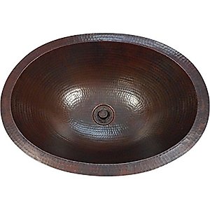 SimplyCopper 19" Oval Copper Bath Sink Drop In or Under Mount Installation Lift & Turn Drain Included