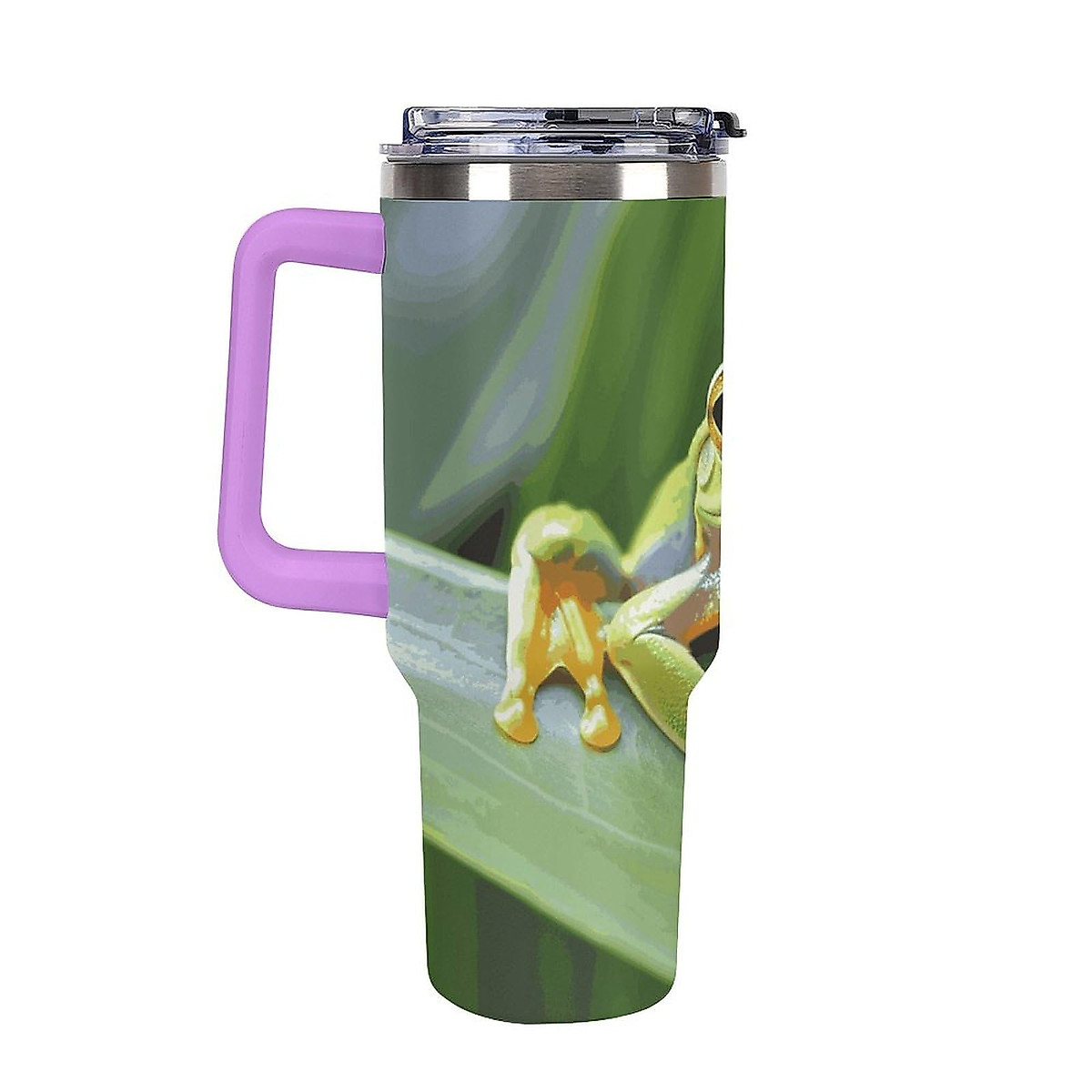 LLUTSNTH 40 Oz Vacuum Tumbler with Violet Handle Leakproof Insulated Tumbler Tree Frog Baby Stainless Steel Travel Mug with Lid And Straw Coffee Cup Cute Water Bottles Cup Holder Friendly