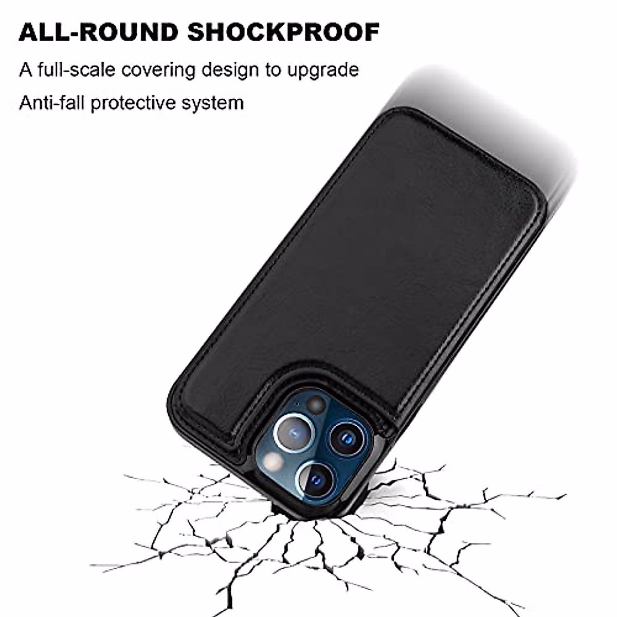 ONETOP Compatible with iPhone 13 Pro Wallet Case with Card Holder, PU Leather Kickstand Card Slots Case, Double Magnetic Clasp Durable Shockproof Cover 6.1 Inch(Black)