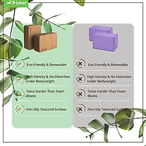 Trideer Cork Yoga Blocks, 2 Pack Yoga Blocks Natural Cork, High Density Yoga Block with Non Slip Surface, Eco-Friendly Yoga Accessories for Women, Ideal for Yoga, Pilates, Stretching