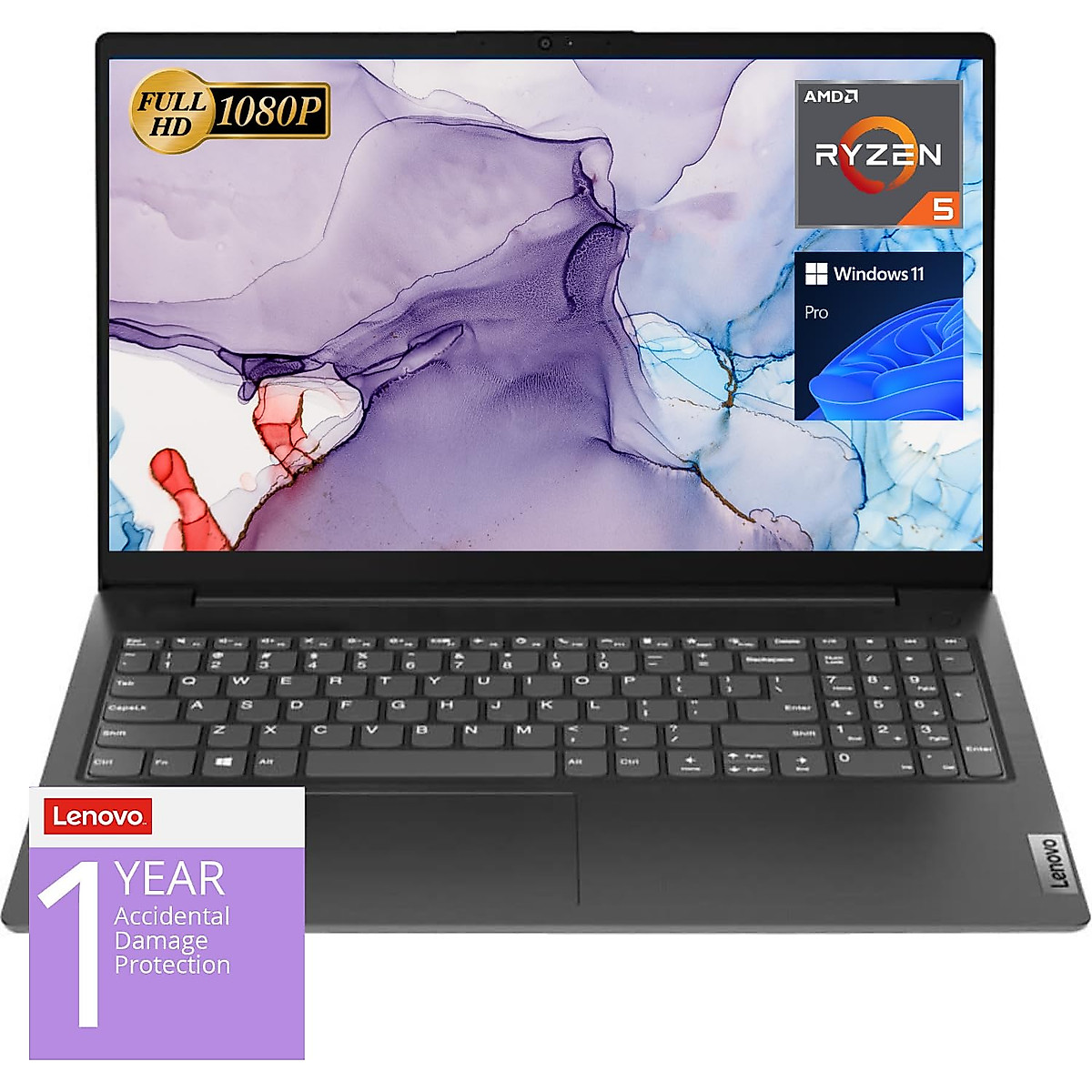 Lenovo V15 Laptop, 15.6" FHD Display, AMD Ryzen 5 5500U Hexa-core Processor (Beat Intel i7-1065G7), 16GB RAM, 1TB SSD, HDMI, RJ45, Numeric Keypad, Wi-Fi, Windows 11 Pro, Black