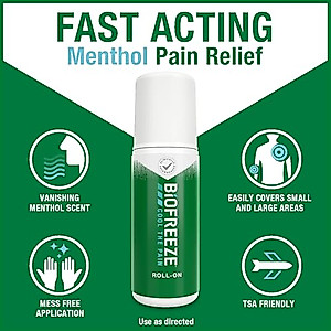 Biofreeze Pain Relief Roll-On, Arthritis Pain Reliver, Knee & Lower Back Pain Relief, Sore Muscle Relief, Neck Pain Relief, FSA Eligible, 2 Pack (3 FL OZ Biofreeze Menthol Roll-On)