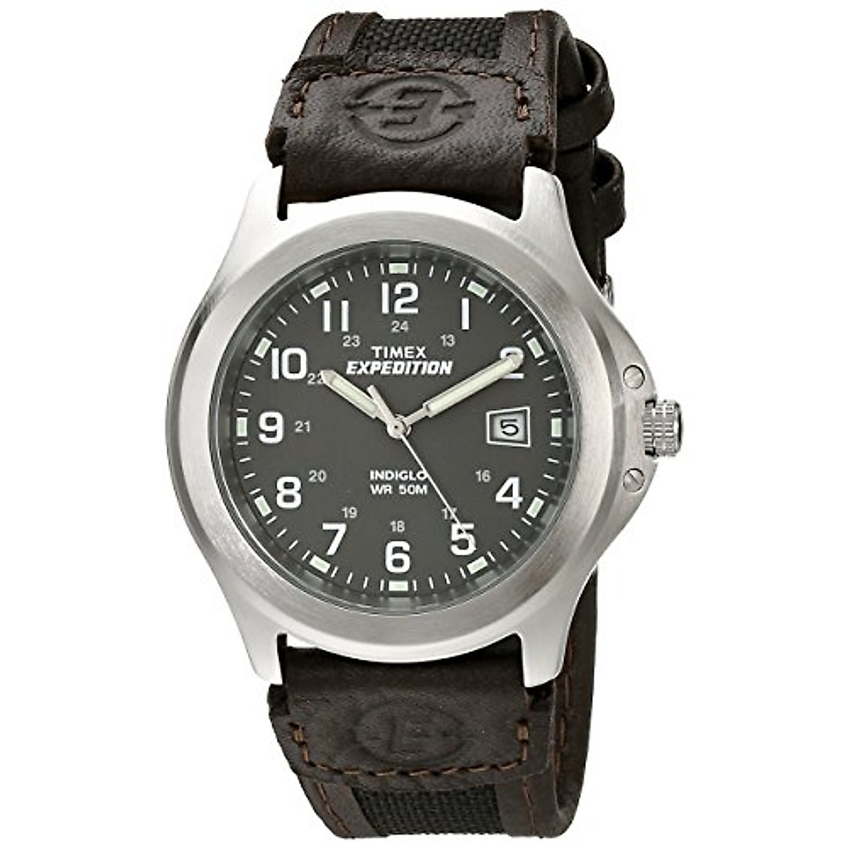 Timex Men's T40091 Expedition Metal Field Black/Brown Nylon/Leather Strap Watch