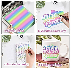 TECKWRAP Holographic Vinyl Glossy Candy Color Adhesive Vinyl for Craft Cutter 12" x 5ft, Pastel Rainbow